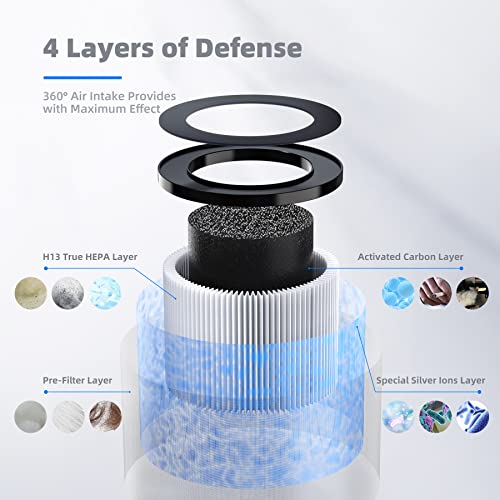 AROEVE MK01 & MK06 Air Filter Replacement 4-in-1 High-Efficiency H13 HEPA Air Filter for Smoke Pollen Dander Hair Smell(One Standard Version & Two Per Dander Version)