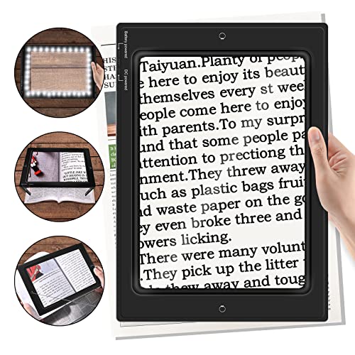 4X Magnifying Glass for Reading, 10"x 6"Large Full Page Magnifier with 50 Ultra-Bright LED Lights, Evenly Lit Perfect for Low Vision Person and Seniors