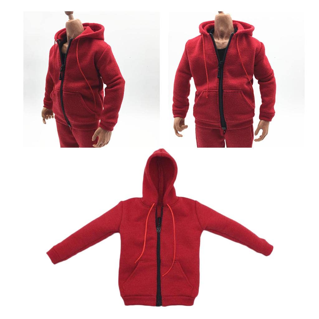 AMLESO 1/6 Hoodie Casual Clothes for 12 '' Male Action Figure, red
