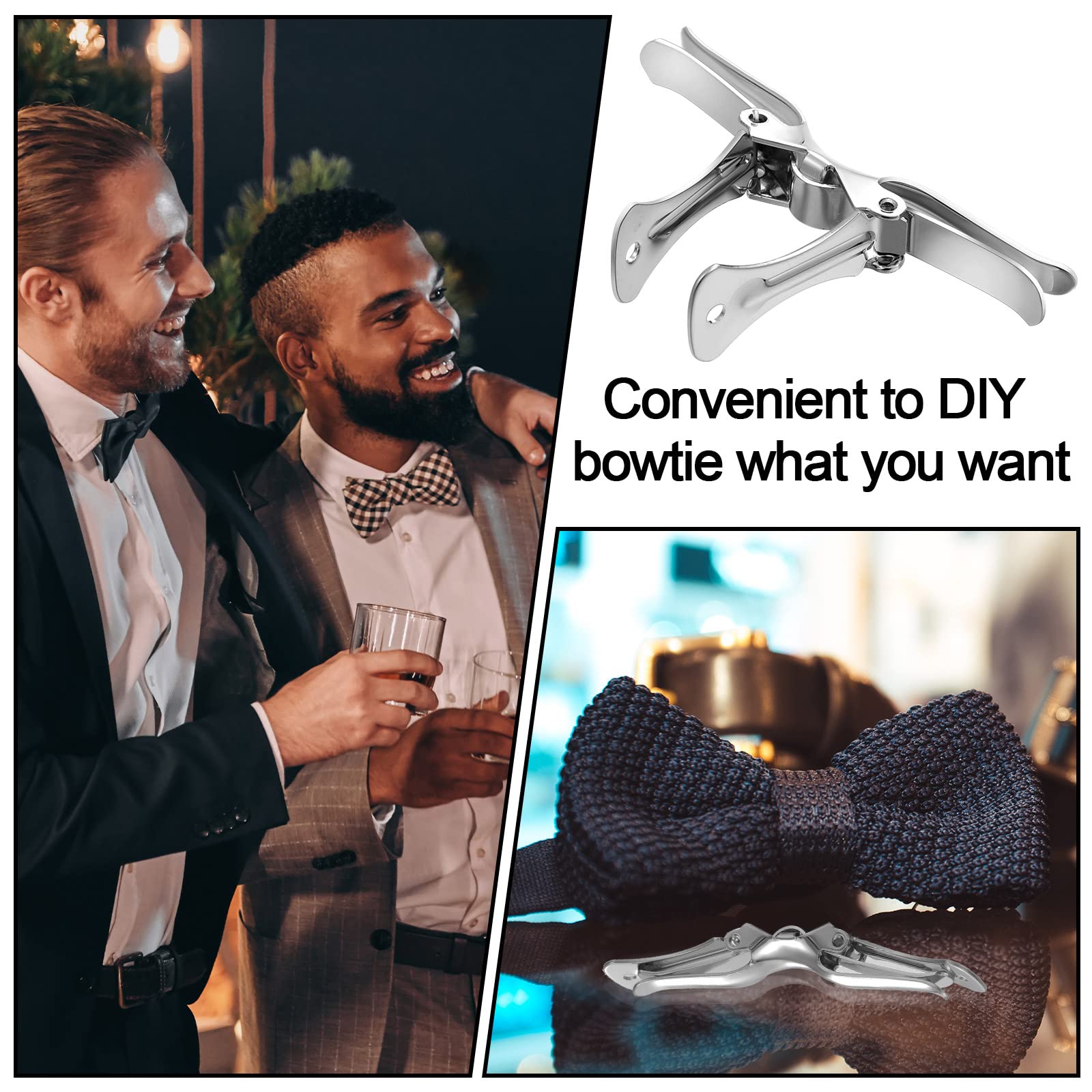 20 Pcs Bow Tie Clips Bow Tie Clip on Hardware Silver Bowtie Clip Bow Tie Fasteners for Men, 2.7 x 0.5 Inches