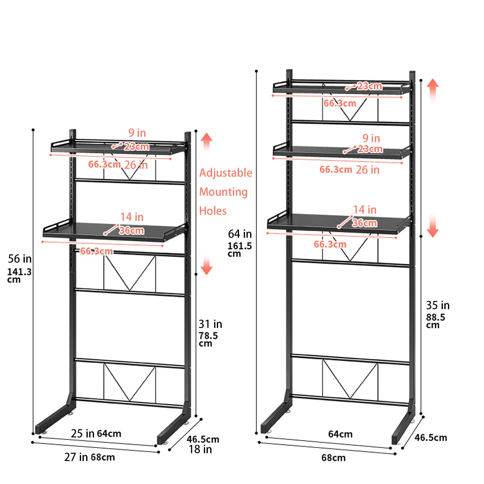 ABCOOL Over The Toilet Washer Organzier Adjustable Stand Storage Rack for Laundry Shelf Bathroom Space Save with Height Adjustable Drawer Table