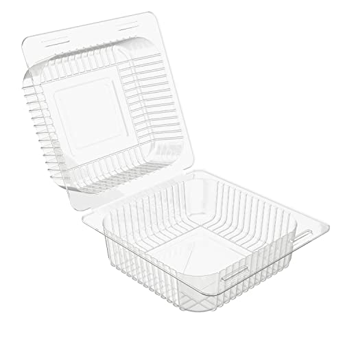 200 Pcs Clear Plastic Hinged Take Out Containers Disposable Clamshell Food Cake Containers with Lids 5.3 x 4.7 x 2.8 inch for Dessert, Cakes, Cookies, Salads, Pasta, Sandwiches