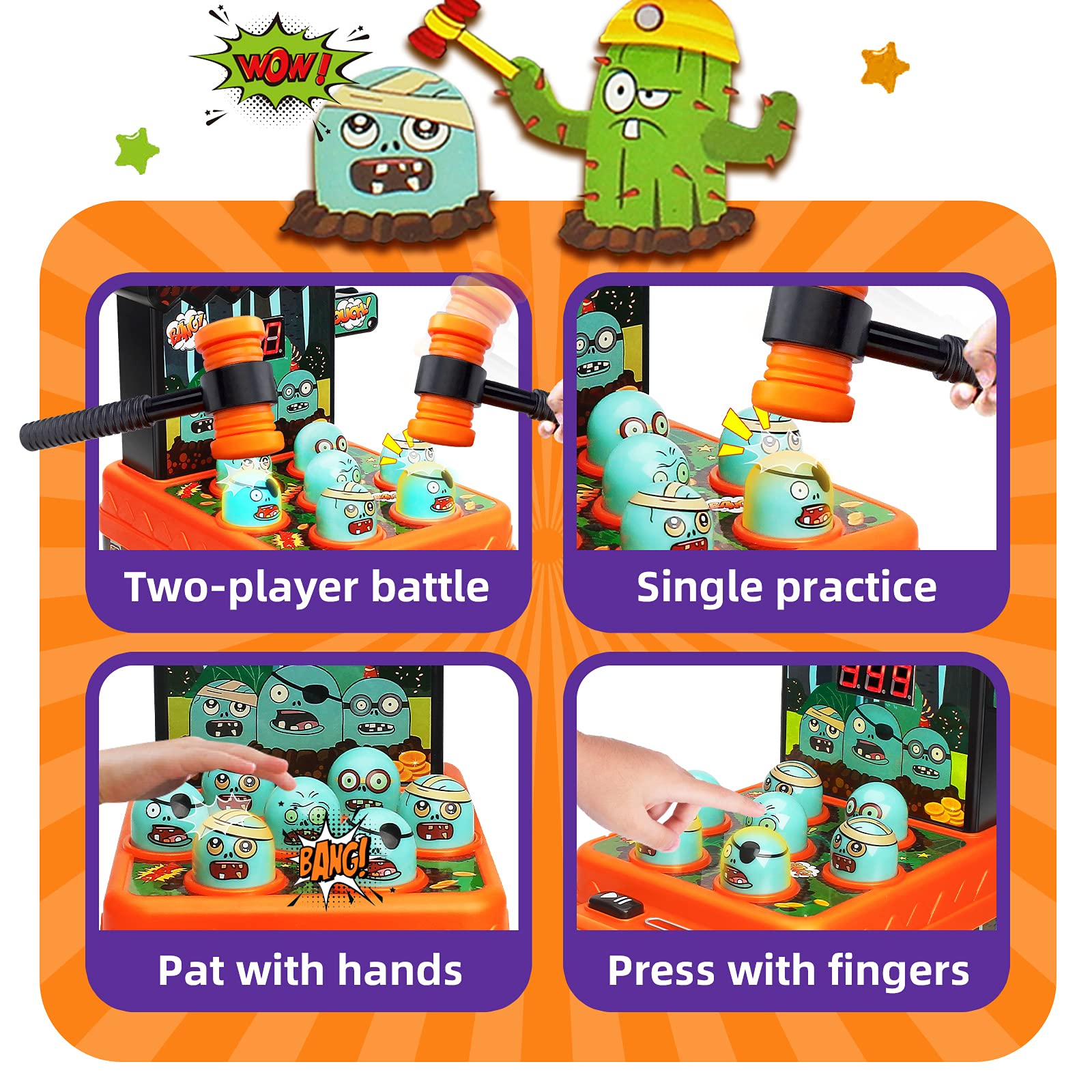 Arcade Game Toys for 3 Year Old, Whack Game Mole, Mini Electronic Interactive Hammering & Pounding Toys, Gift Idea for Toddler Kids Boys Girls Ages 3 4 5 6 7 8+, Cartoon Zombie Style Fun Halloween Toy