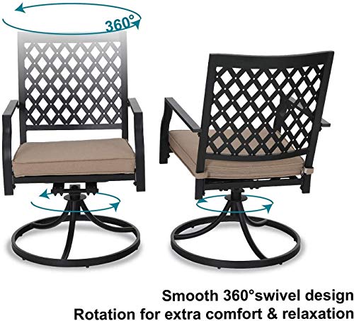 PHI VILLA Outdoor Patio Dining Set 5 Pieces Metal Furniture Set, 4 x Swivel Chairs with 1 Rectangular Umbrella Table for Ourdoor Backyard Bistro with Cushion