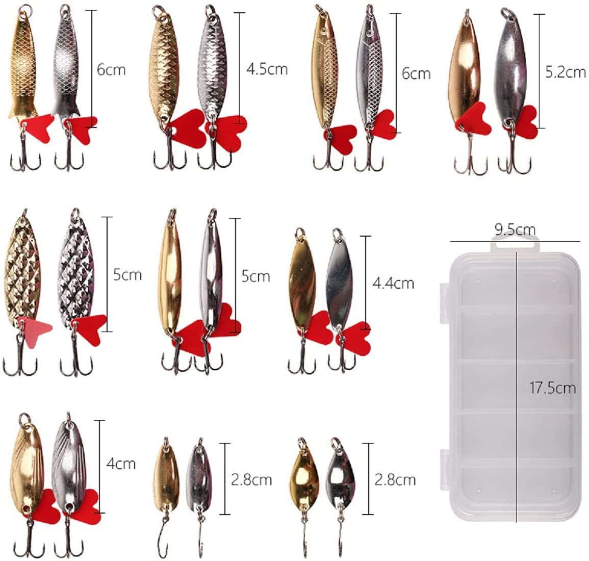 21Pcs Metal Fishing Spoon Lure SpinnerBaits Treble Hooks Tackle Fresh or Salt Water for Salmon Bass