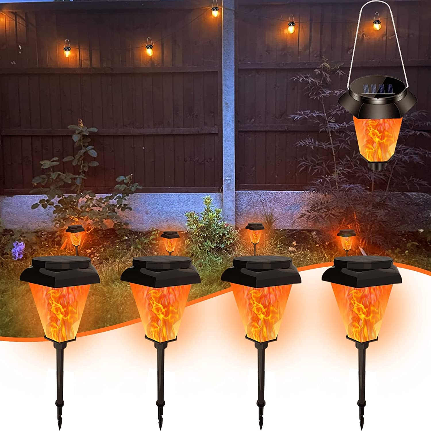 AveyLum Solar Flame Torch Light Outdoor Solar Flickering Dancing Flame Torch Lights Security Lights Landscape Lighting for Garden, PatioYard, Pathway Decoration(4 Pack)