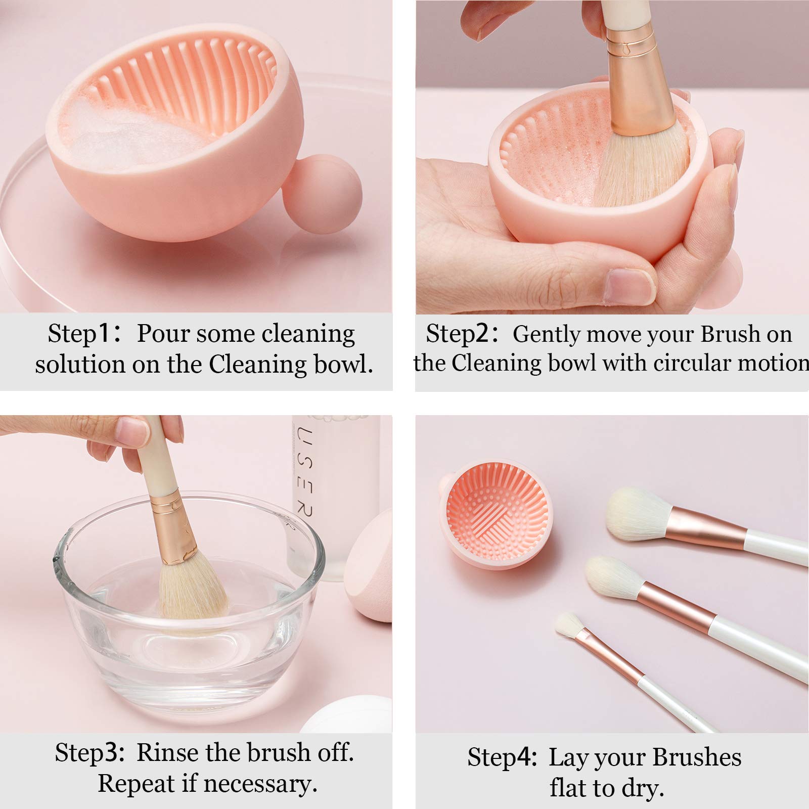 Pubcontti Asion Brush Cleaning Pad,Silicone Makeup Cleaning Brush Scrubber Bowl Portable Washing Tool Cosmetic Brush Cleaner for Girl-Easy Clean