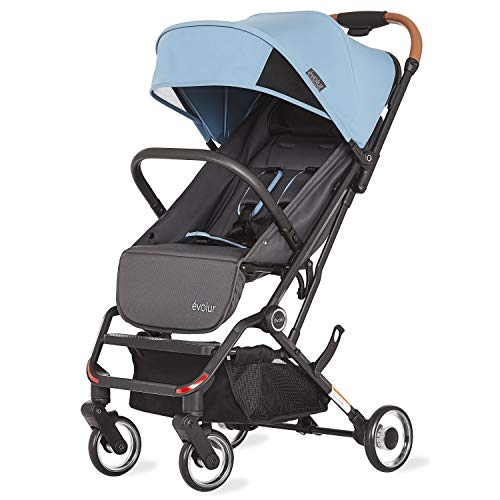 Evolur Baby Stroller Compact Lightweight Urban City Stroller with Anti UV Treatment and Mesh Material with Large Basket for Storage, Blue