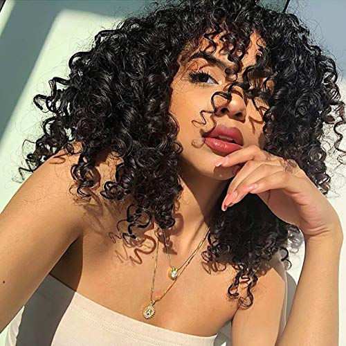 CiCi Short Curly Wigs For Black Women With Bangs Afro Short Kinky Curly Big Bouncy Hair Wig 12inch in Front 14 inch Back