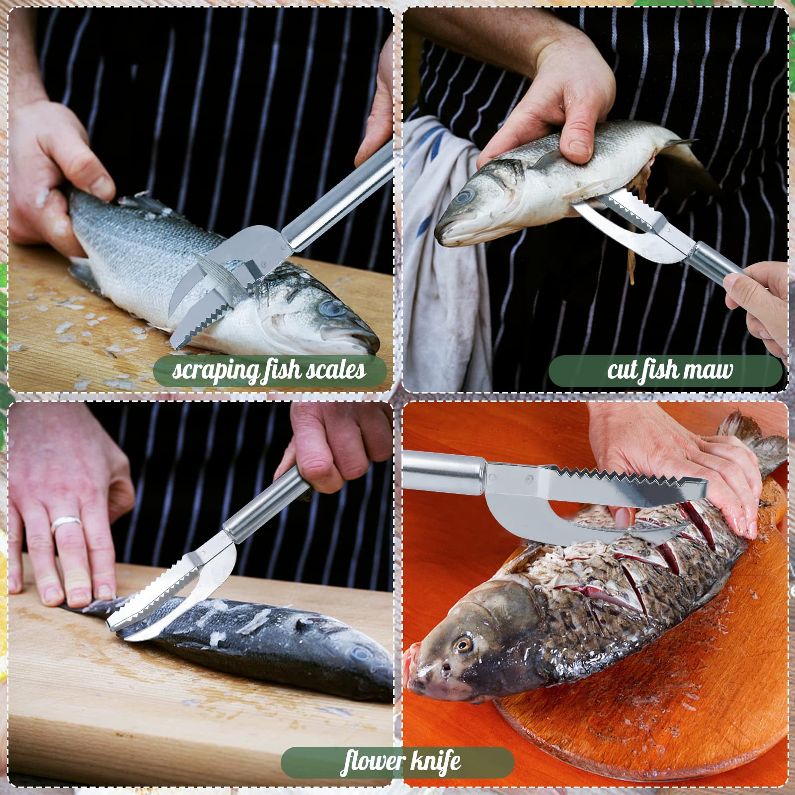 2 PCS 3 in 1 Stainless Steel Fish Maw Knife, Fish Scale Knife Cut Scrape Dig 3 in 1 Toolcaler Remover with Stainless Steel Sawtooth, Open Belly and Dig Out Fish Cleaner Tool Kitchen Accessory