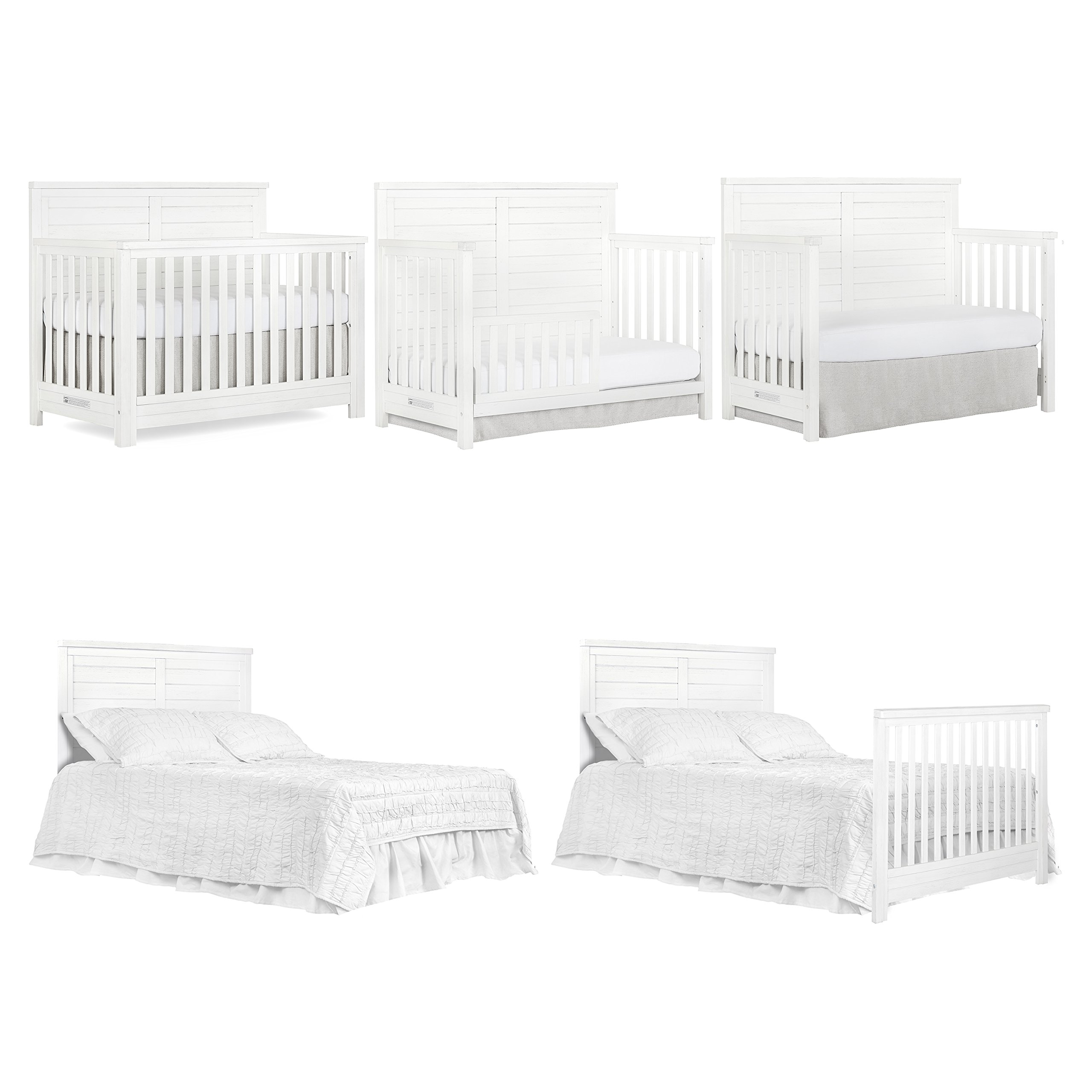 Evolur Belmar Flat 5 in 1 Convertible Crib & Double Dresser with Free 260 Coil Crib & Toddler Mattress
