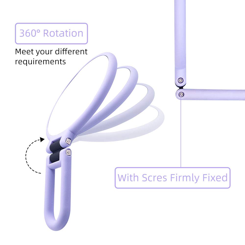 Dolovemk Travel Makeup Mirror with Stand,Suspended Makeup Mirror,Hand Mirrors with Handle Double Side,Travel Folding Hand Held Mirror 15x Magnification(Purple)