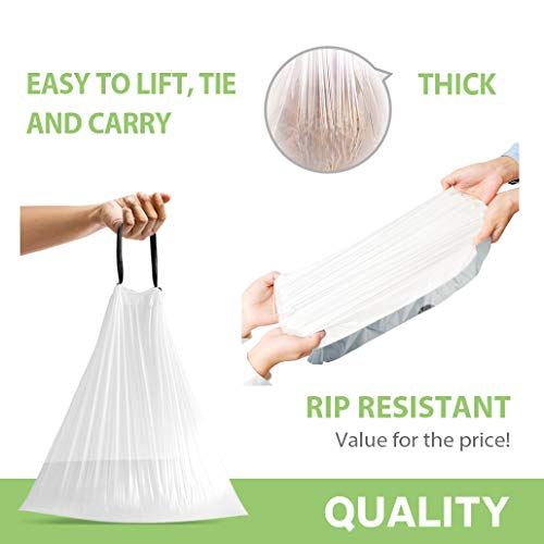 6 Gallon 100pcs Strong Drawstring Trash Bags Garbage Bags by Teivio, Bathroom Trash Can Bin Liners, Plastic Bags for home office kitchen, White