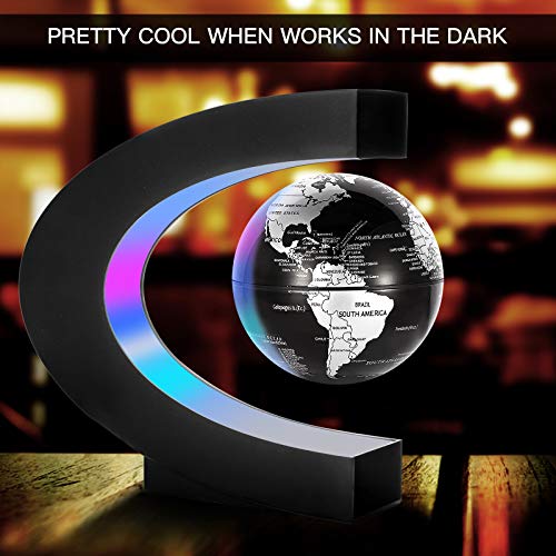 Gresus Magnetic Levitation Floating World Map Globe with C Shape Base, Floating Globe with LED Lights, Great Fathers Students Teacher Business Boyfriend Birthday Gift for Desk Decoration (Black )