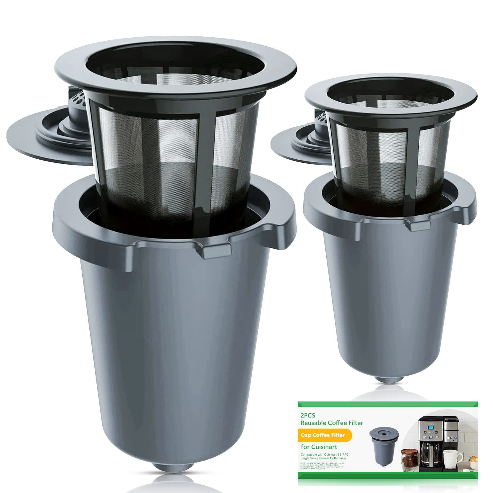 2PCS Reusable Coffee Filter Cups, Compatible with SS-RFC Single Serve Brewer Coffe maker, Gray Home Barista Filter Cup, BPA-Free Refillable Cup Coffee Filter