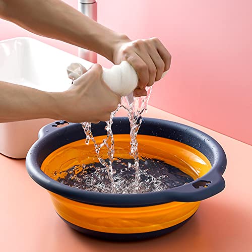 Altsuceser Collapsible Wash Basin with Hanging Hole Space Saving, Foldable Portable Washbasins for Camping Traveling Face Foot Hand Washing for Babies Kids Dark Blue M