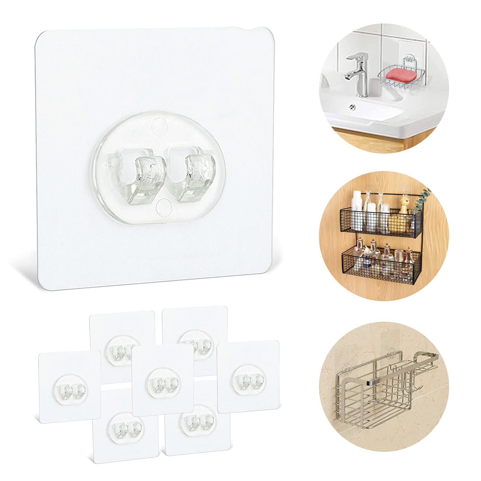 8 Pack Shower Caddy Adhesive Hooks Replacement, Strong sticker Single Hooks for Bathroom Shower Caddy Corner Shelf basket Soap Dish adhesive hanging Hooks, No Drilling Wall Shower Kitchen Accessories