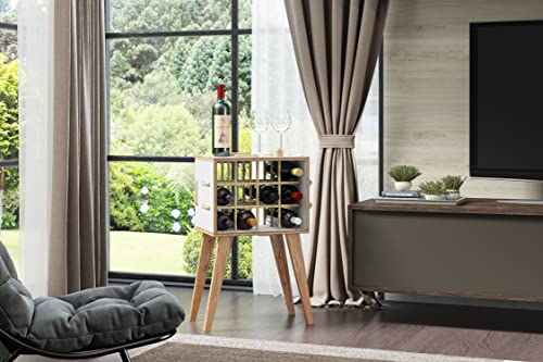 Be Home Furniture │ CORDEL Wine Rack and Display Stand Wine │ Storage Cabinet, Home Décor for Living Room & Kitchen │Wood & White -18.90" W