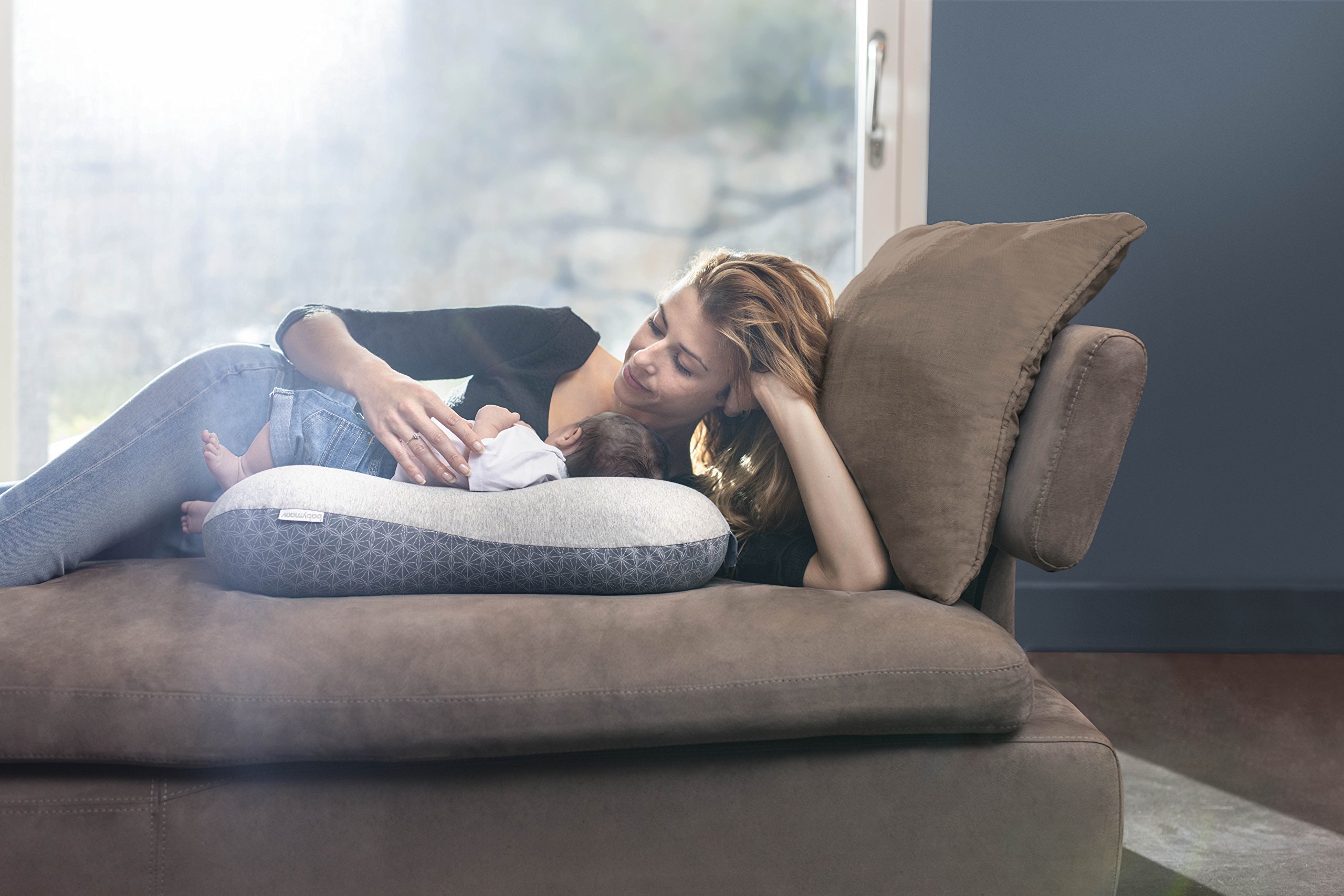 Babymoov Mom & Baby Pillow | Ultra Soft Cushion for Sleeping, Reading, Leg Support, Pregnancy, Nursing & Breastfeeding Gray 22x12x6.5 Inch (Pack of 1)