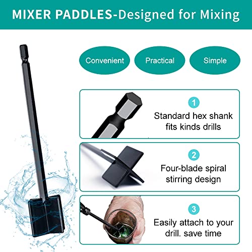 2 Pcs Epoxy Mixer Attachment for Drill, Reusable Paint and Resin Mixer Paddle to Mix Epoxy Resin, Paint, Ceramic Glaze and Reduce Bubbles