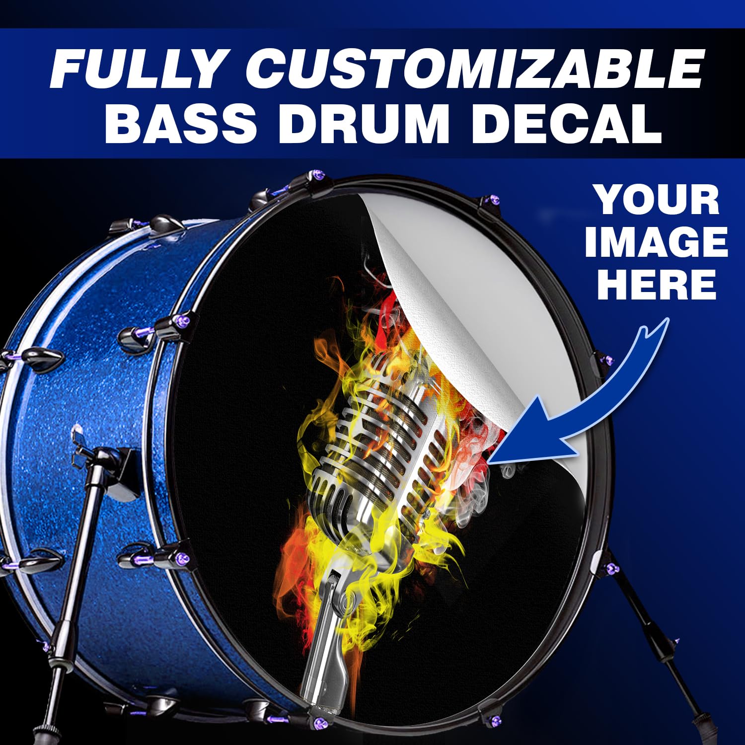 22 inch Custom Bass Drum Decal for Drum Head - Your Logo, Drum Stickers and Decals, Custom Decal, Drum Kit Wrap Skin, Easy Apply & Remove for DIY or Professional Band, Made in USA