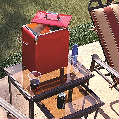 Creative Outdoor Stainless Steel Legacy Cooler w/Built-in Bottle Opener, Insulated Ice Chest w/Vintage-Inspired Design, Red