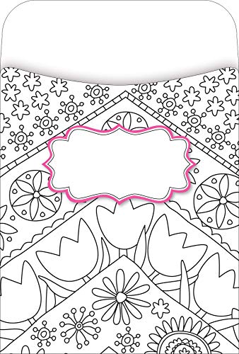 BARKER CREEK Peel & Stick Library Pockets, Color Me in My Garden, 3 Designs, Great for Holding Library, Index, and Flash Cards, Hall Passes, Recipes, and More! 3-1/2" x 5-1/8", 30 per Pkg (1243)