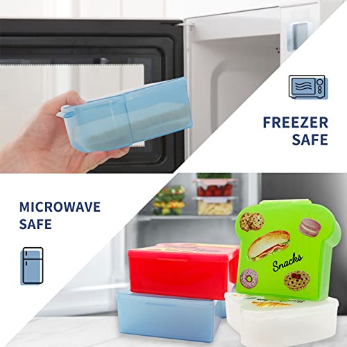4Pcs Sandwich Containers for Lunch Boxes, Plastic Food Storage Sandwich Containers, 20 oz Toast Shape Sandwich Box, Reusable Sandwich Box for Meal Lunch Prep, BPA Free, Microwave & Dishwasher Safe