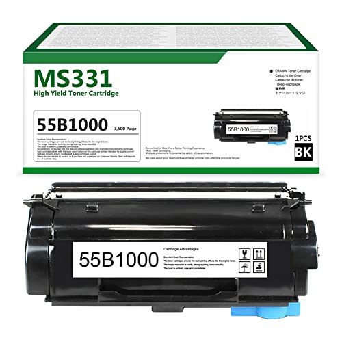 55B1000 MS331 Black Toner Cartridge - DRAWN 1 Pack Compatible 55B1000 Remanufactured Toner Cartridge Replacement for MS431DW MS331DN MS431DN Printer