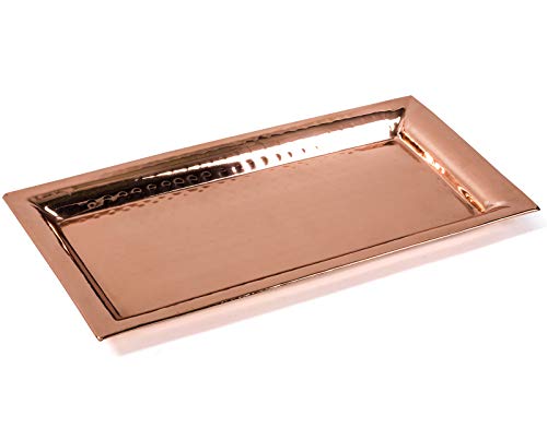 Colleta Home Hammered Tray β Set of 2, Serving Platter 16x8 Inch, Rectangular Serving Dish 12x6 Inch, Pure Copper, Stackable - Nesting Trays (2 Pack Copper Rectangle)