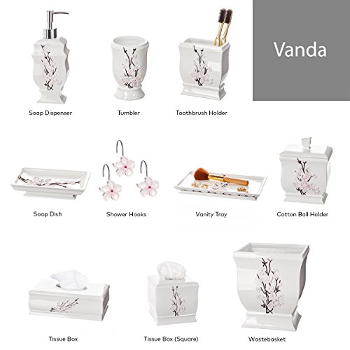 Creative Scents White Trash Can - Decorative Elegant Designed Wastebasket - Durable Small Bathroom Trash Can - Waste Basket for Bathroom, Powder Room, Bedroom Or Living Room Decor (Vanda Style)
