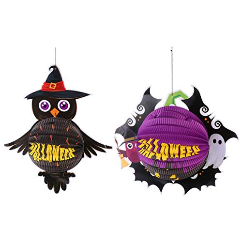 EXCEART 2pcs Halloween Party Hanging Sign Trick or Treat Plaque Honeycomb Ball Decor for Home School Haunted House
