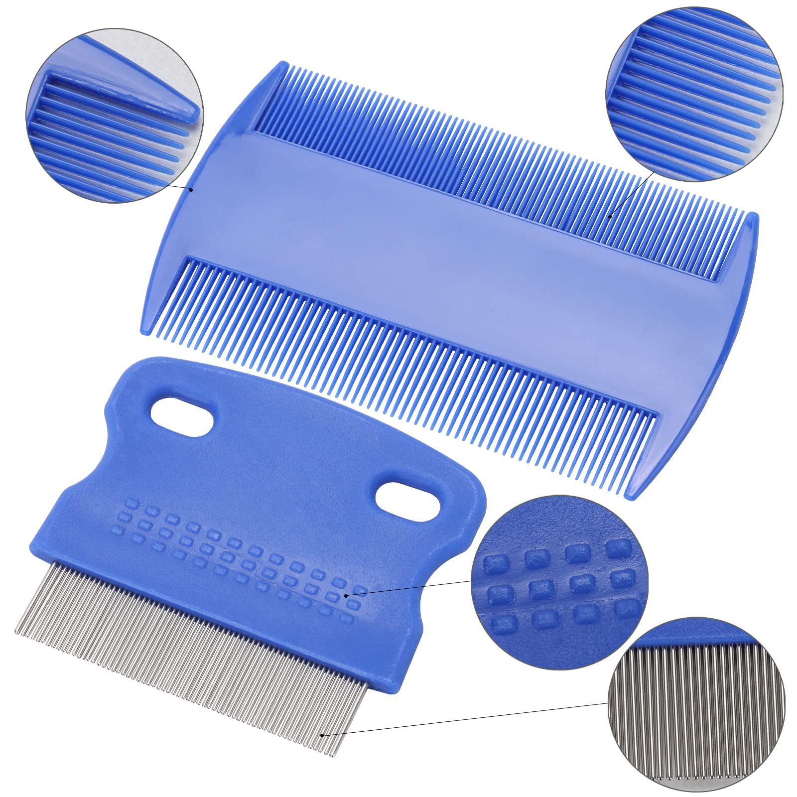 6 Pack Flea Lice Comb for Dogs Cats, Pet Tear Stain Remover Grooming Comb with Rounded Metal Teeth for Small, Medium & Large Pets, Blue