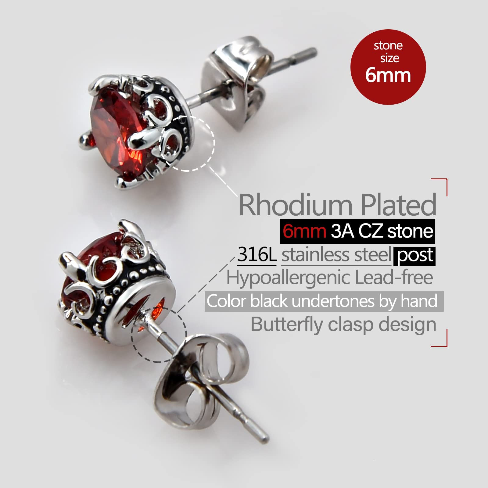 2 Pcs Black and Red Earrings Set Cubic Zirconia Stud Earrings