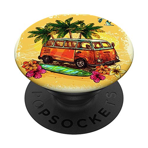 Hawaiian Vibes - Mini Van - Surf Board - Palm Trees - Hippie PopSockets PopGrip: Swappable Grip for Phones & Tablets