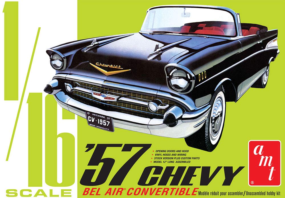 AMT Round 2 Unknown 1957 Chevy Bel Air Convertible 1:16 Scale Model Kit (AMT1159) White