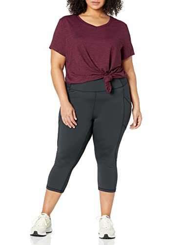 Amazon Essentials Women's Tech Stretch Short-Sleeve V-Neck T-Shirt (Available in Plus Size), Pack of 2, Black/Burgundy Space Dye, X-Large