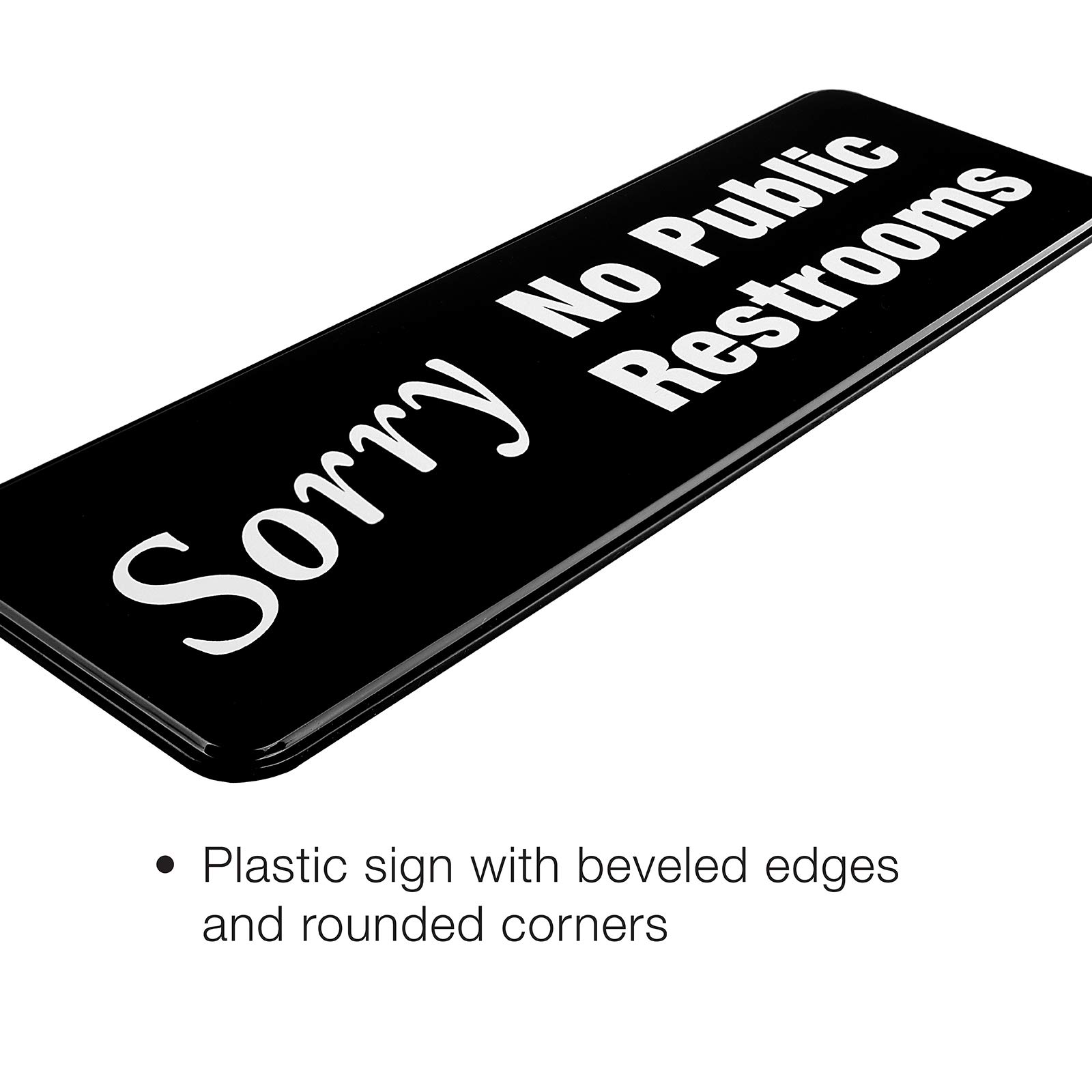 Excello Global Products Sorry No Public Restroom Sign: Easy to Mount Informative Plastic Sign with Symbols 9x3, Pack of 3 (Black)