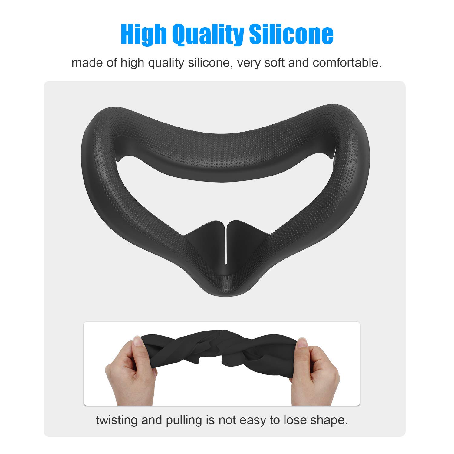 AMVR Face Cushion Pad Replacement for Oculus Quest 2, Silicone Face Cover for Quest 2 Headset, Sweatproof Washable Lightproof Anti-Leakage VR Face Plate Mask Accessories (Black, Only Cover)