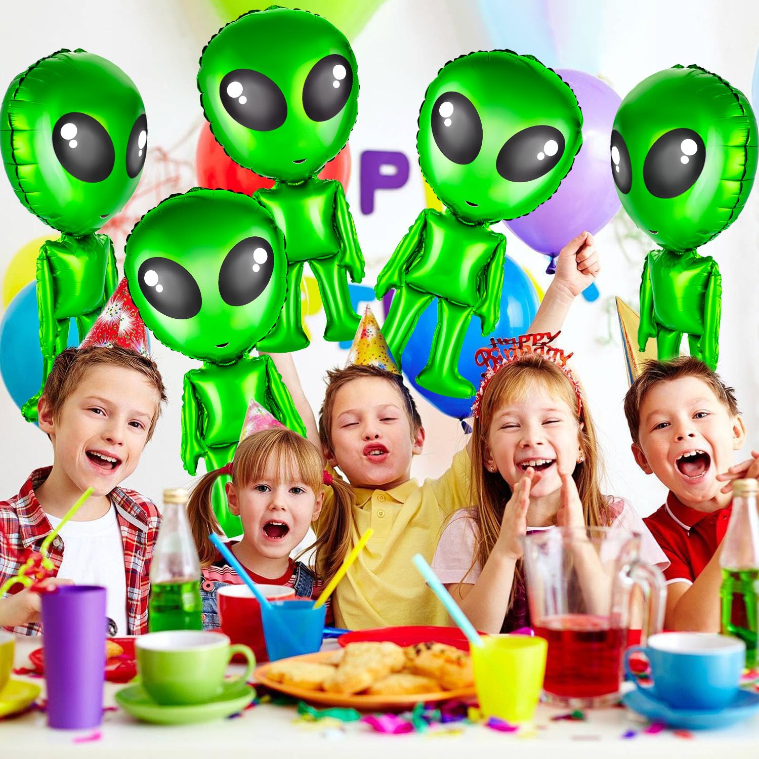 8 pcs Alien Balloons 32 in Green Alien Inflatable Funny Inflatable Alien Balloon Blow Up Alien for Halloween, Christmas, Birthday Alien Party Decoration