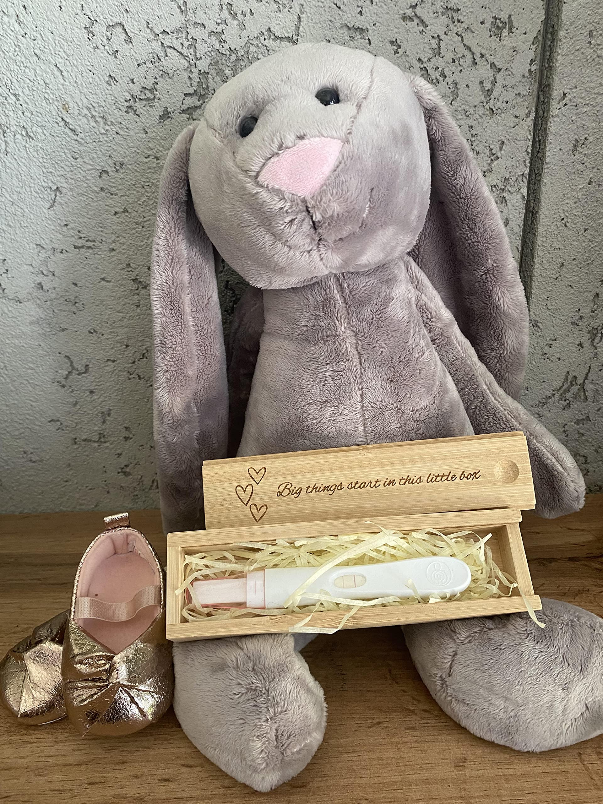 Pregnancy Test Keepsake Box for Baby Announcement to Partner Wooden Baby Keepsake Box