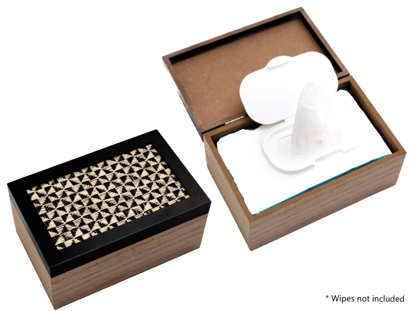 Bathroom Flushable Wipes Dispenser Decorative Wooden (MDF) Box Container to Conceal Diaper or Flushable Wipes 19cm x 12cm x 9cm Beige and Black