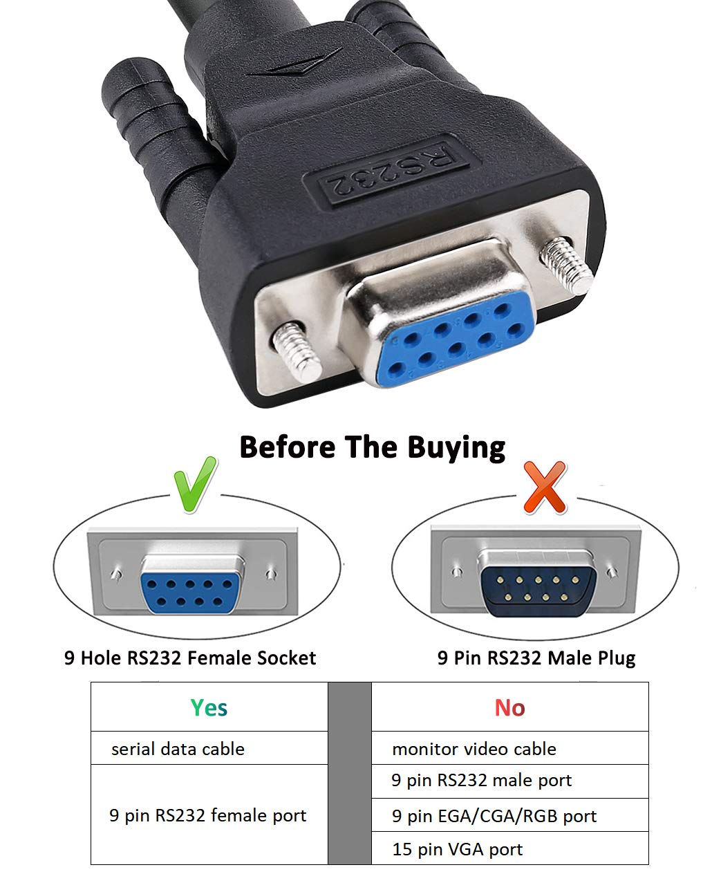 DTech DB9 RS232 Serial Cable Female to Female Null Modem Cord Full Handshaking 7 Wire Crossover for Data Communication (1.5 Feet, Black)