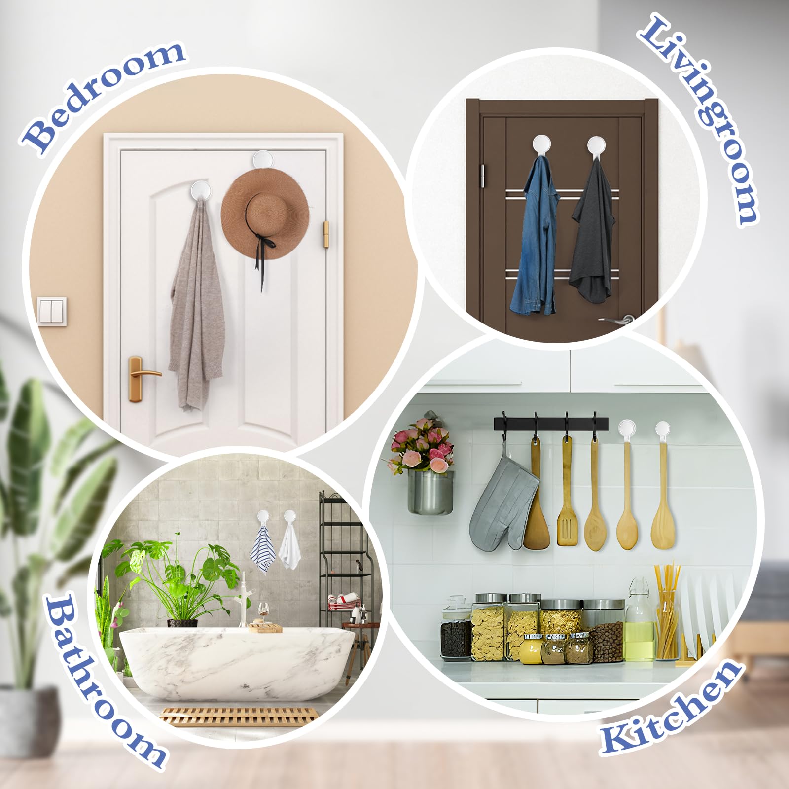 2 Pack Suction Cup Hooks for Shower, Powerful Vacuum Bathroom Suction Holder Removable Reusable Waterproof Suction Hanger Window Glass Door Suction Holder for Bathroom Kitchen Towel Robe (White)