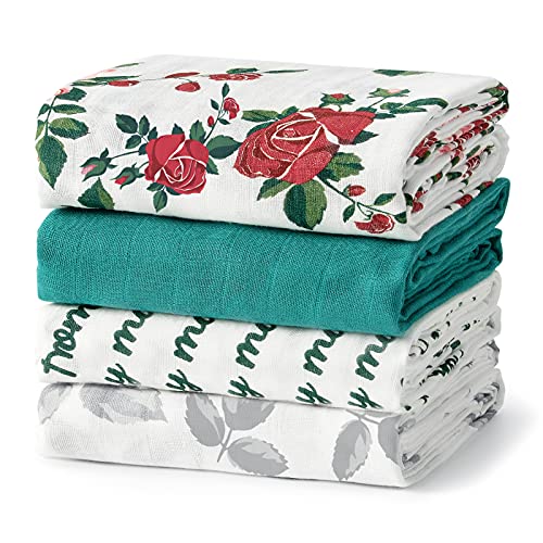 Baby Swaddle Blanket Unisex Swaddle Wrap Soft Silky Bamboo Muslin Swaddle Blankets Neutral Receiving Blanket for Boys and Girls, Large 47 x 47 inches, Set of 4