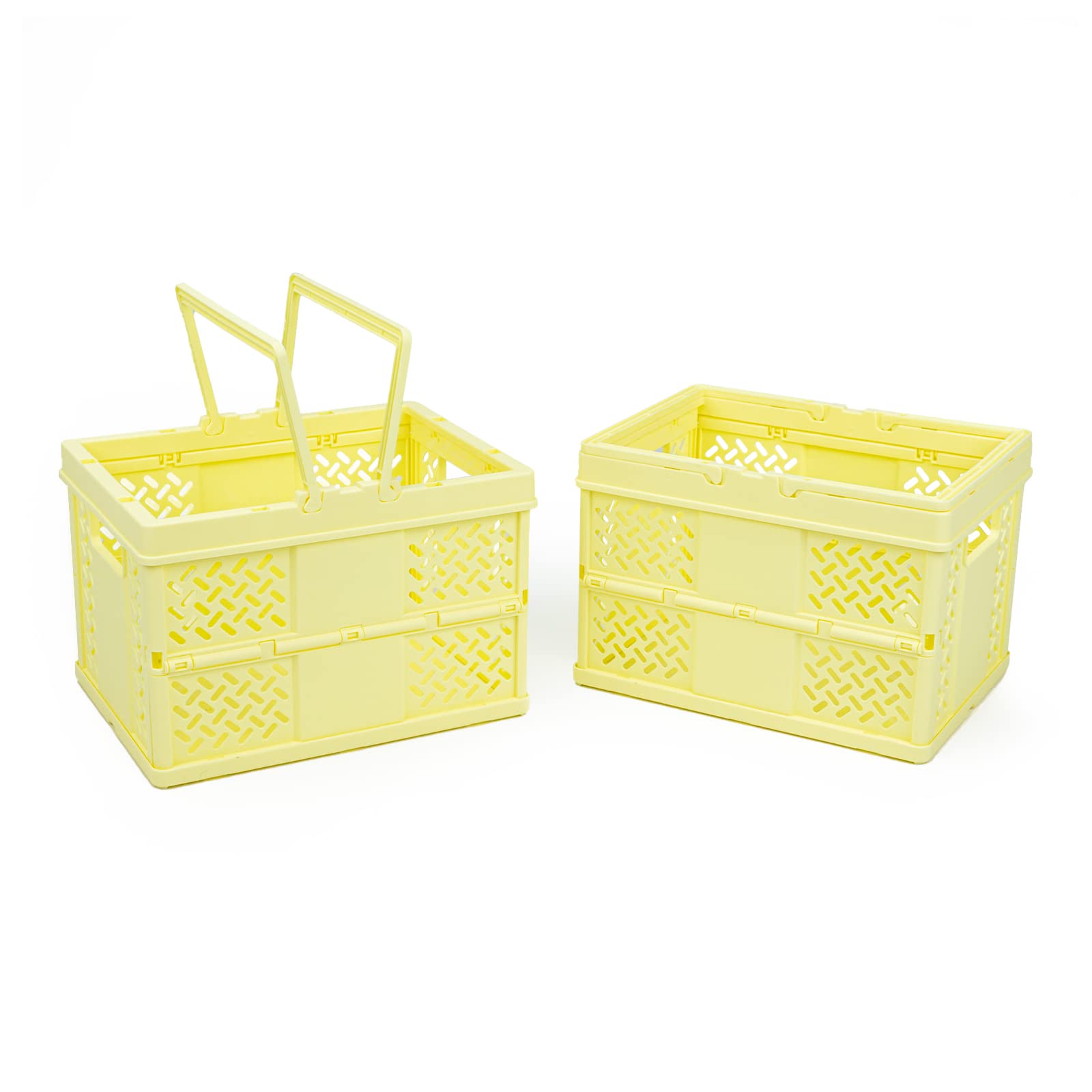 2 Pack Plastic Crate for Desktop Storage Organizing, Durable and Reliable Mini Basket with Carrying Handle, Folding Basket for Home Kitchen Classroom and Officeā¦