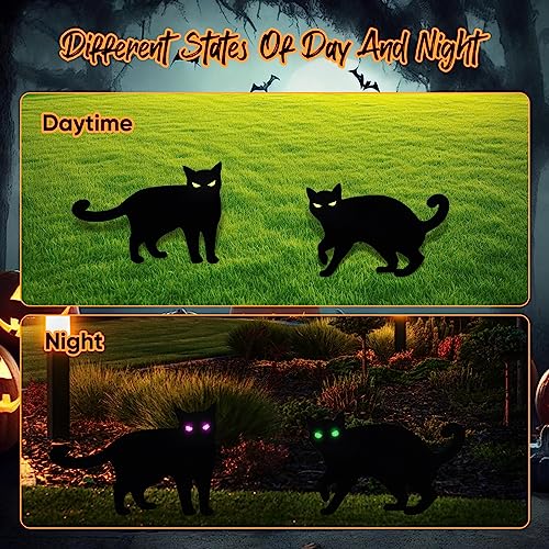 6 Pack Halloween LED Glowing Eyes Black Cat Glow in The Dark with Lights Outdoor Outside Halloween Decorations Scary Yard Signs Garden Decor Lawn for Pathway Stake Waterproof Thickened Silhouette