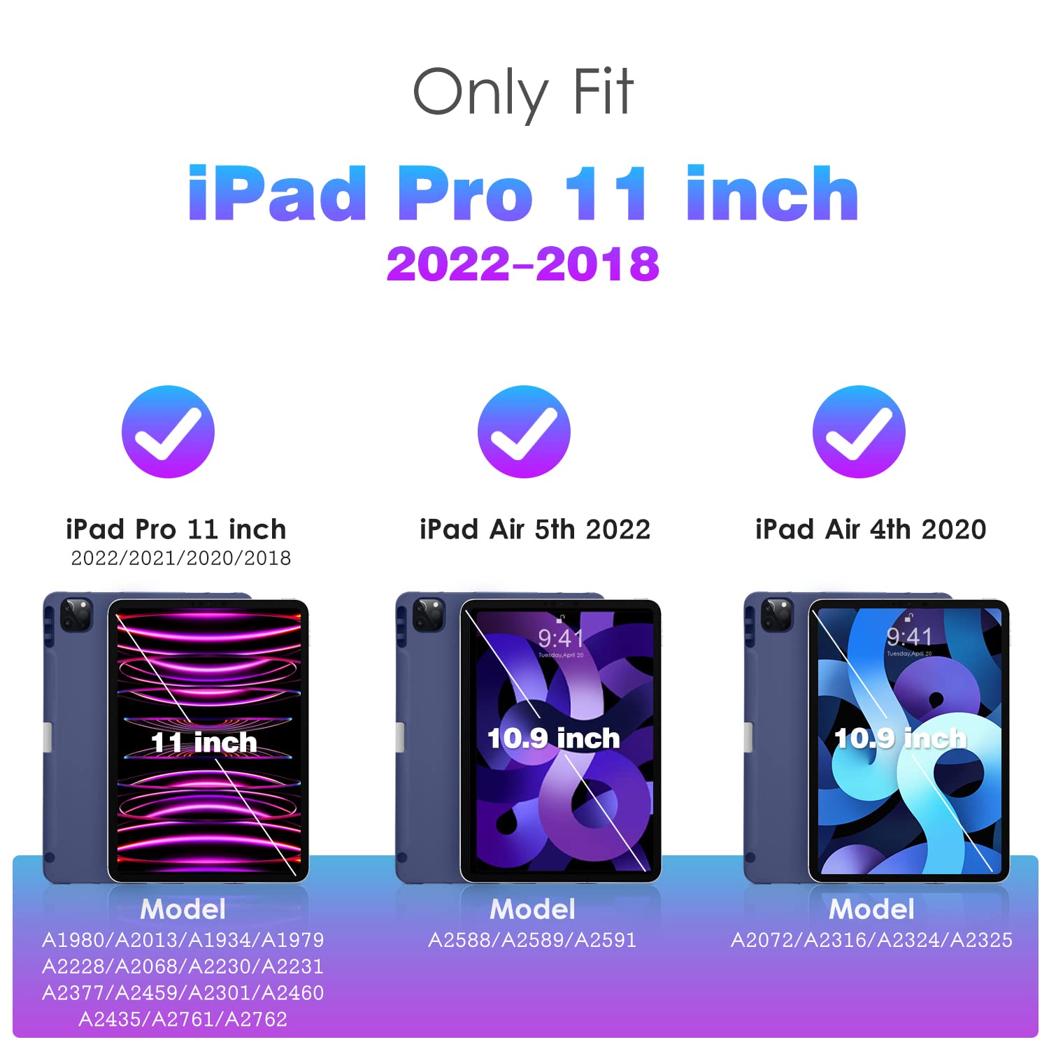 DTTO for iPad Pro 11 inch 4th/3rd/2nd/1st Generation 2022/2021/2020/2018 Case, Smart Slim Trifold Stand Soft TPU Back Cover with Built-in Pencil Holder, Also Fit iPad Air 5/4,Navy Blue