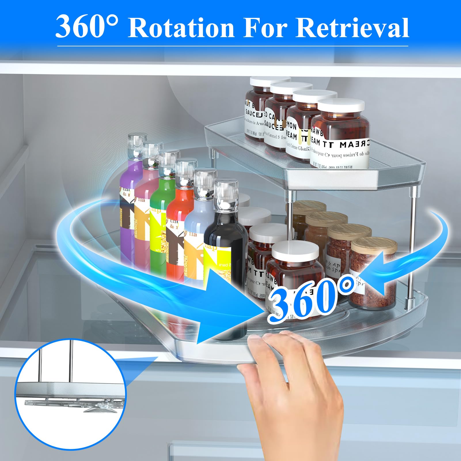 2 Tier Rectangle Lazy Susan for Refrigerator Organizer Bins 360° Rotatable 16.54"*11.02"*5.91" Fridge Organizers and Storage Cabinet Pantry Organizer Dining Table Countertop Spice Rack Home & Kitchen