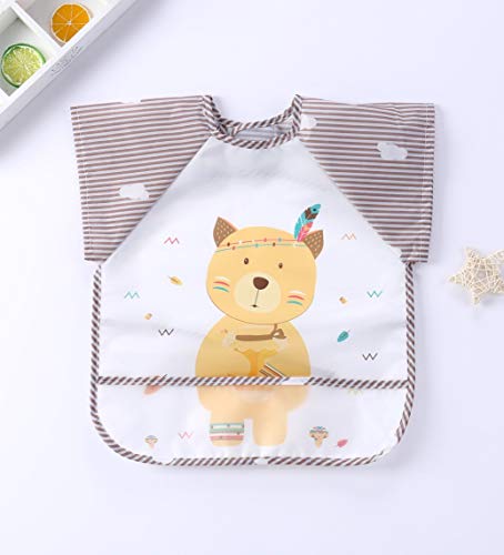 PandaEar (3 Pack Short Sleeve Lower Pocket Waterproof Bibs|Baby Infant Toddler 12-48 Months (Multi-Color 1)